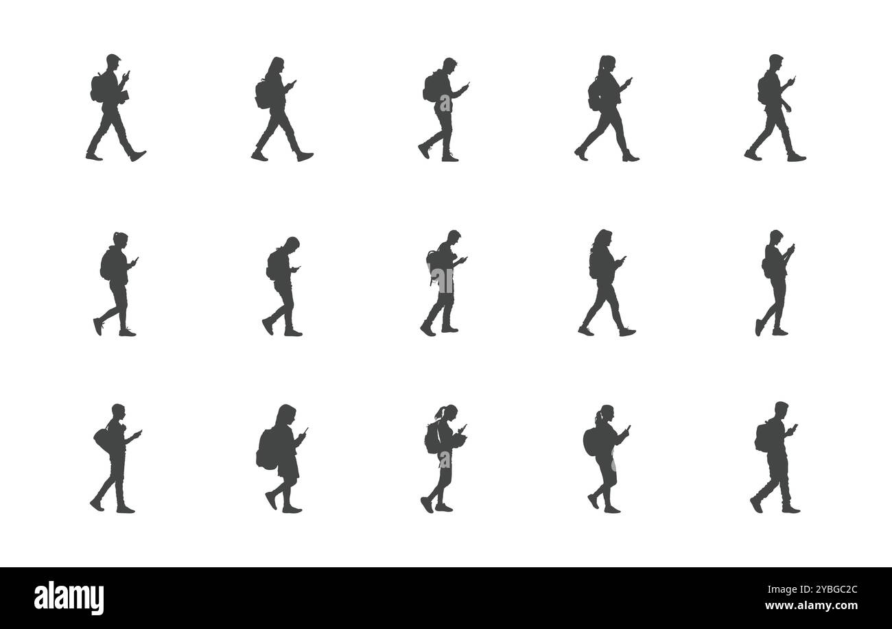 Student walking and using a phone vector, Student walking with ...