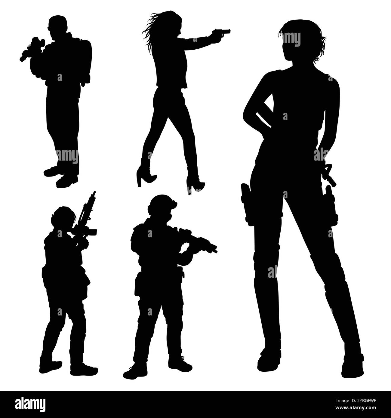 army soldier male and female pose silhouette Stock Vector Image & Art ...