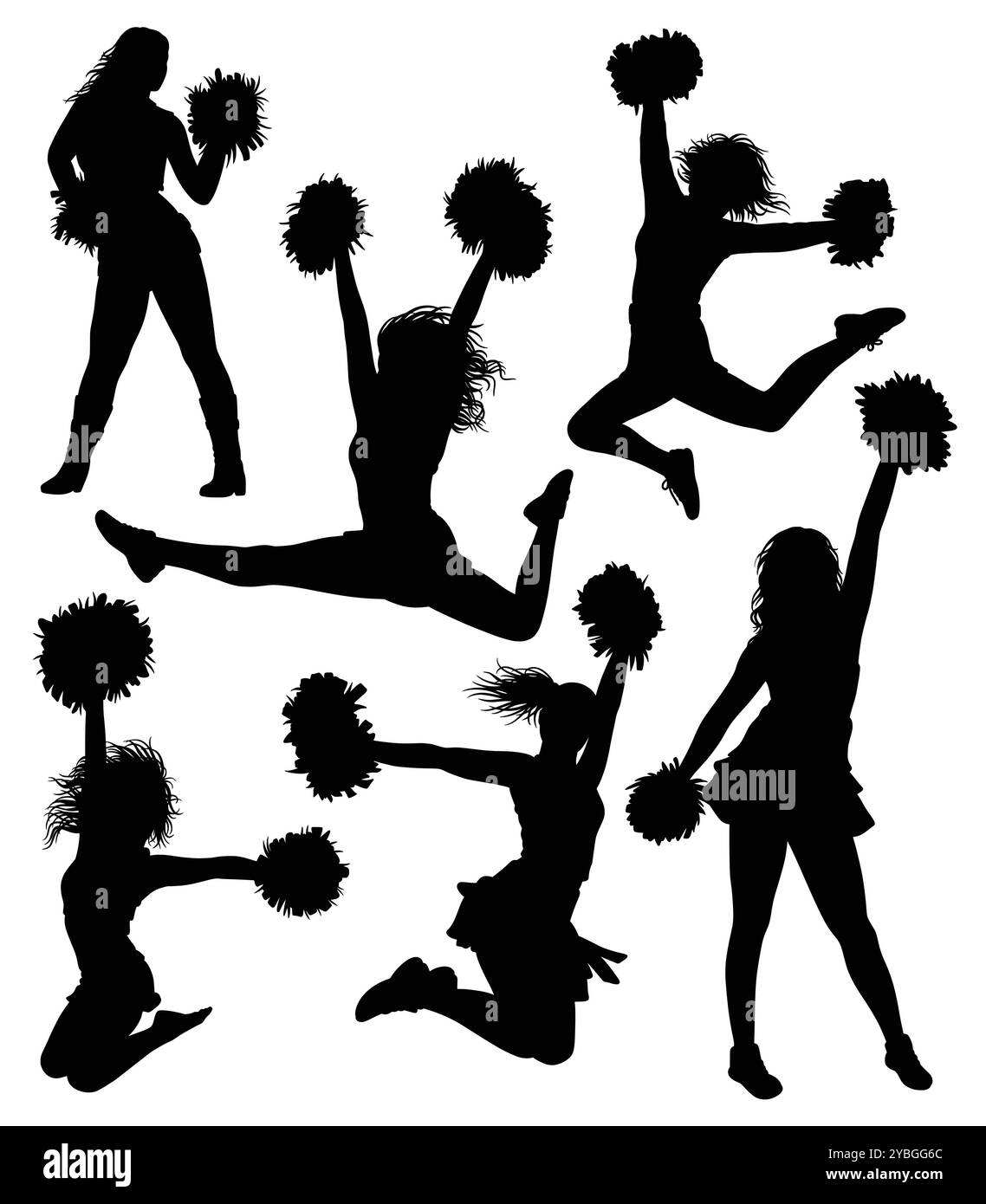 female cheerleader action pose dance sport silhouette Stock Vector ...