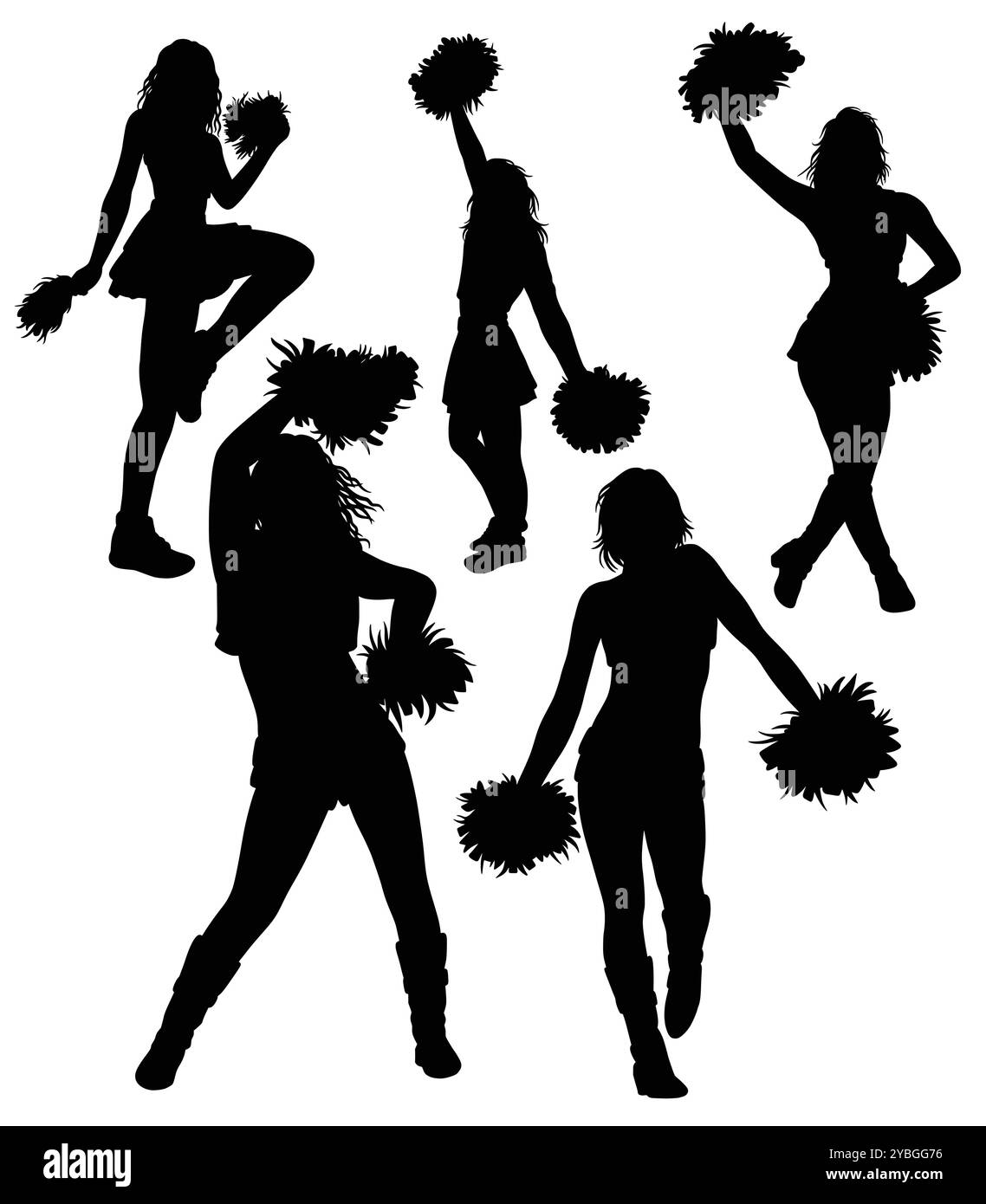female cheerleader action pose dance sport silhouette Stock Vector ...