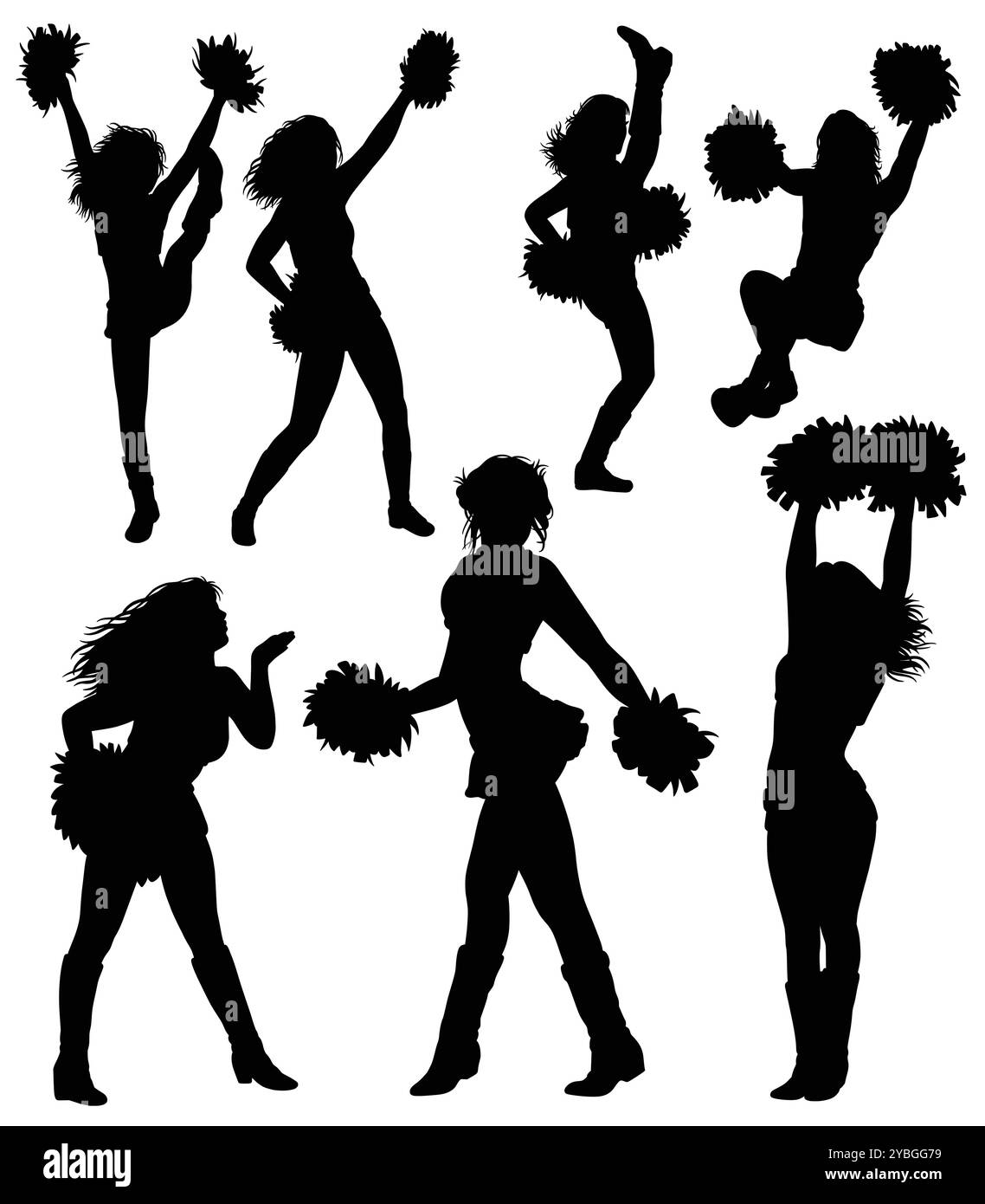 female cheerleader action pose dance sport silhouette Stock Vector ...