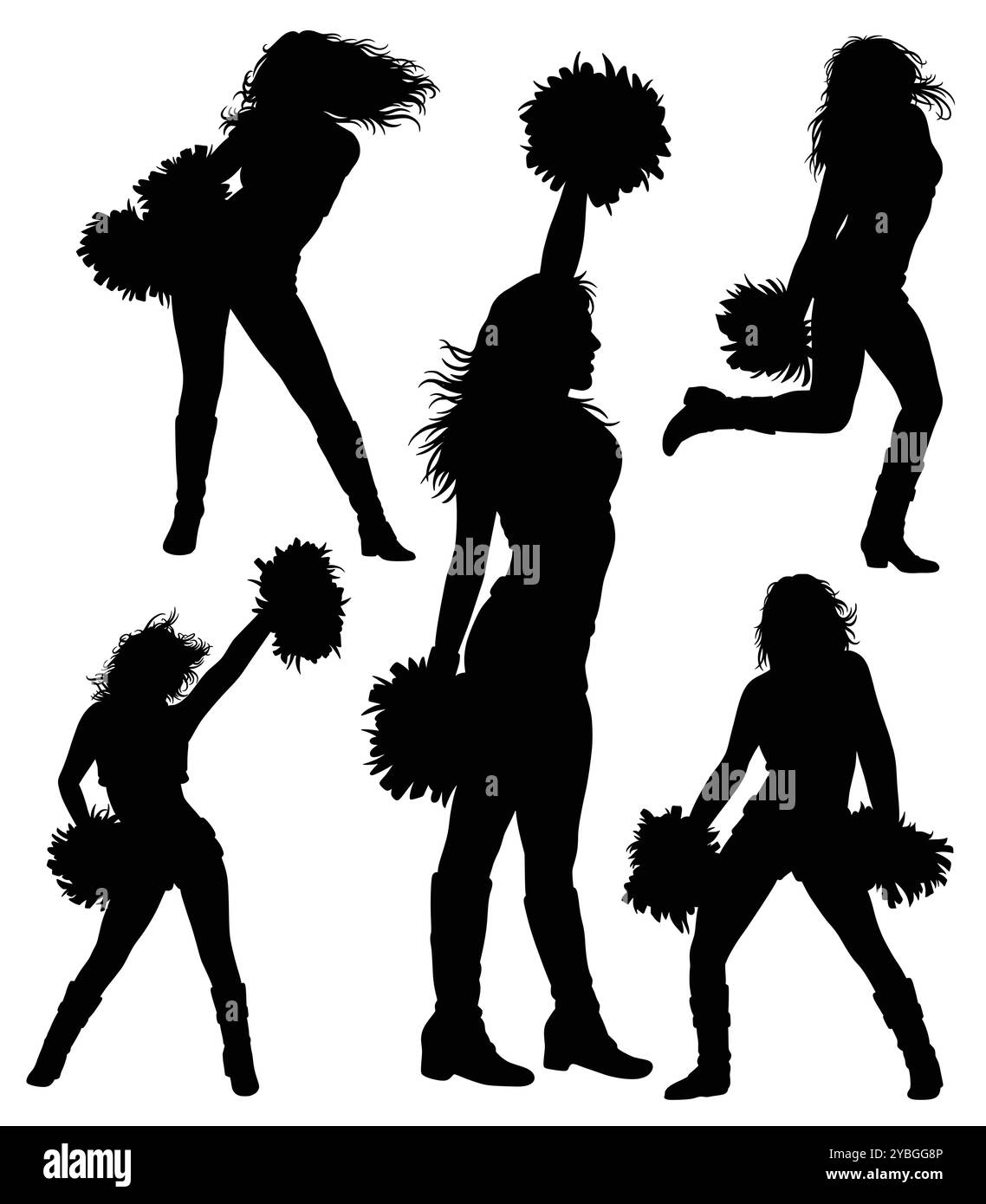 female cheerleader action pose dance sport silhouette Stock Vector ...
