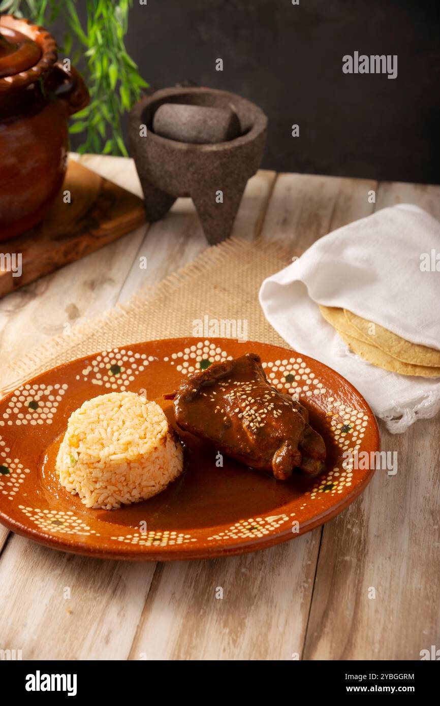 Mole Poblano. Chicken with Mole. Typical dish, emblematic of Mexican ...