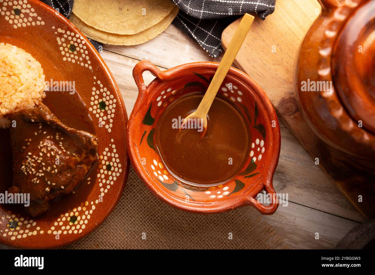 Mole Poblano. Chicken with Mole. Typical dish, emblematic of Mexican ...