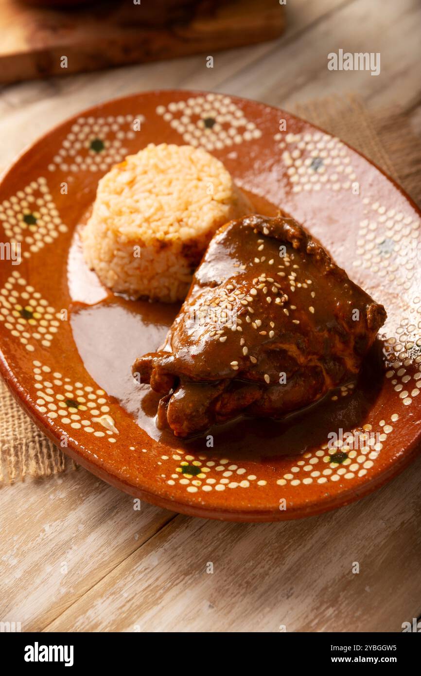 Mole Poblano. Chicken with Mole. Typical dish, emblematic of Mexican ...
