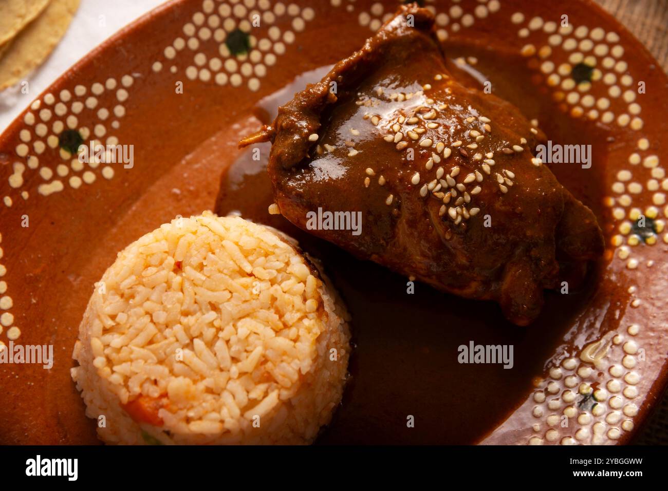 Mole Poblano. Chicken with Mole. Typical dish, emblematic of Mexican ...