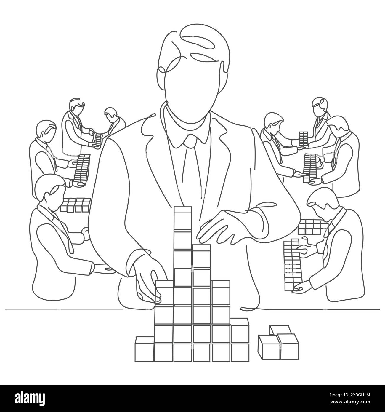 Continuous one line drawing of business people connecting jigsaw puzzle ... Continuous one line drawing of business people connecting jigsaw puzzle ...