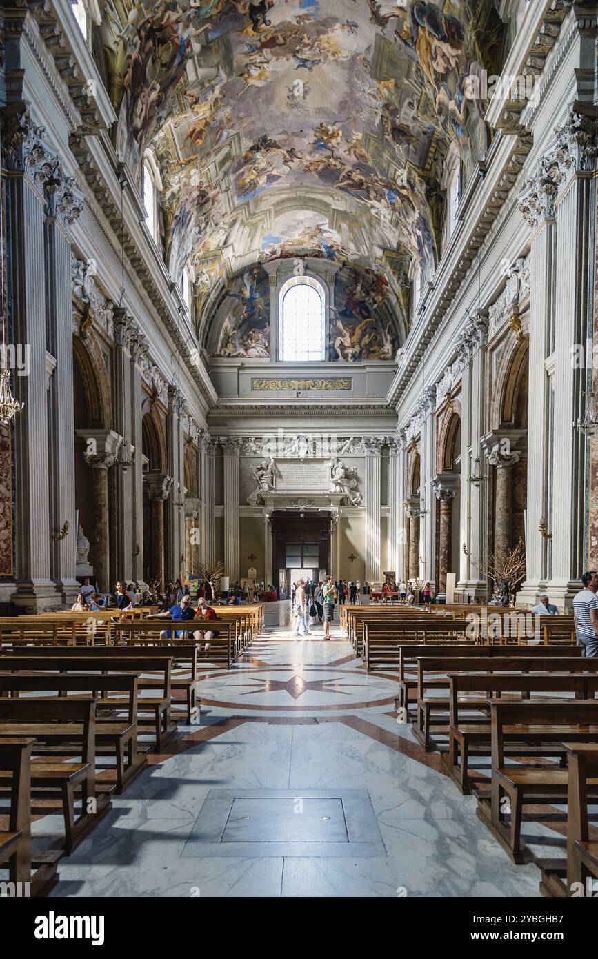 Rome, Italy, August 18, 2016: Interior view of church of St. Ignatius ...