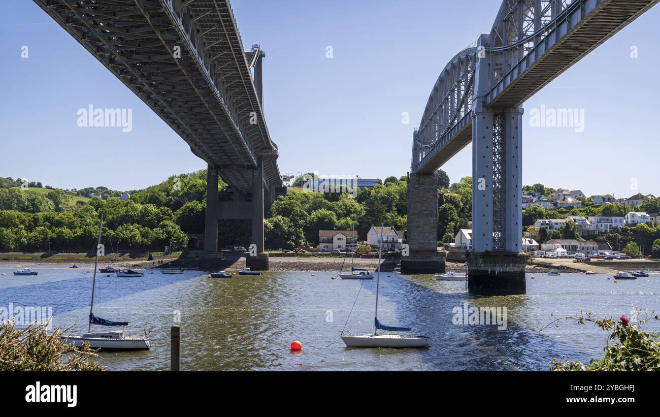 Saltash, Cornwall, England, UK, May 27, 2022: The Tamar Bridge and the ...