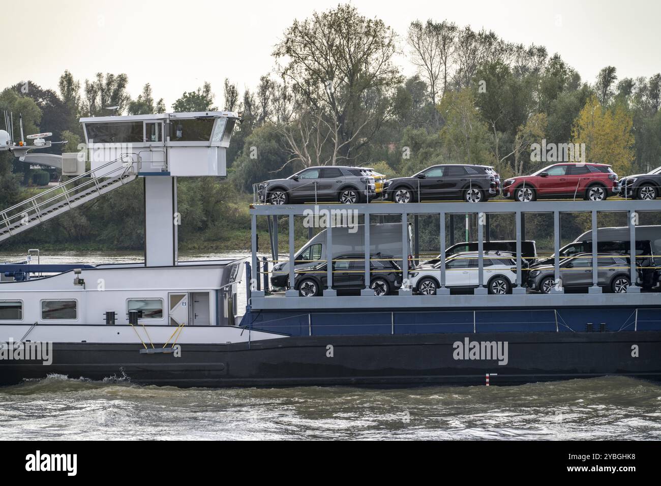 Car transporter Freighter Forenso, on the Rhine near Rees, brings Ford ...