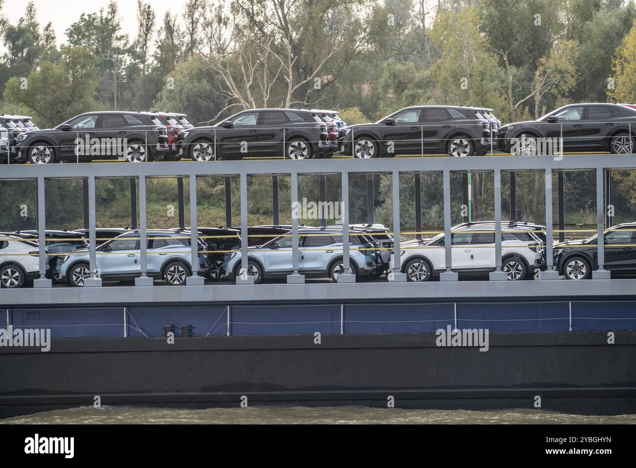 Car transporter Freighter Forenso, on the Rhine near Rees, brings Ford ...
