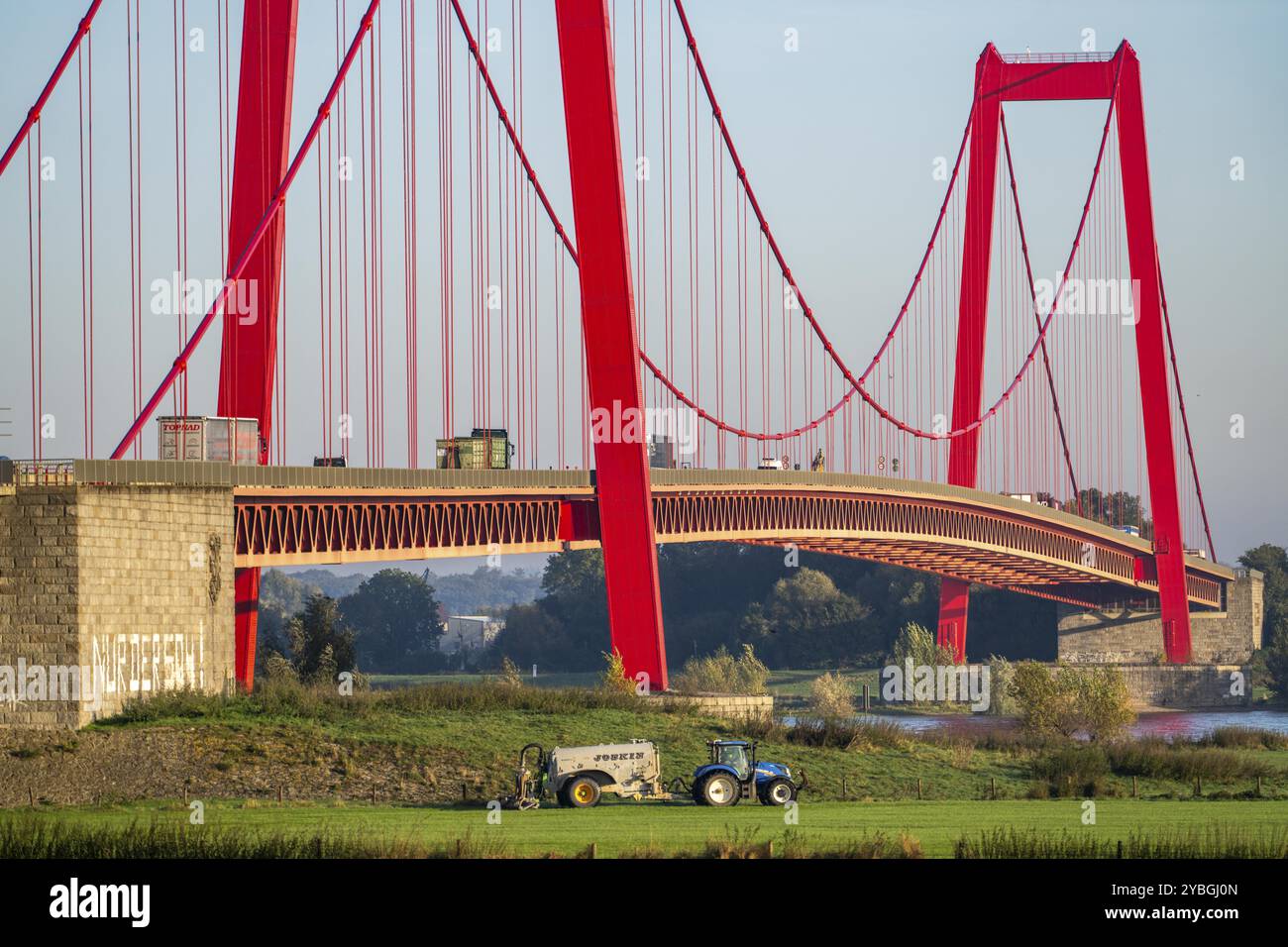 The Rhine bridge Emmerich, federal road B220, longest suspension bridge ...