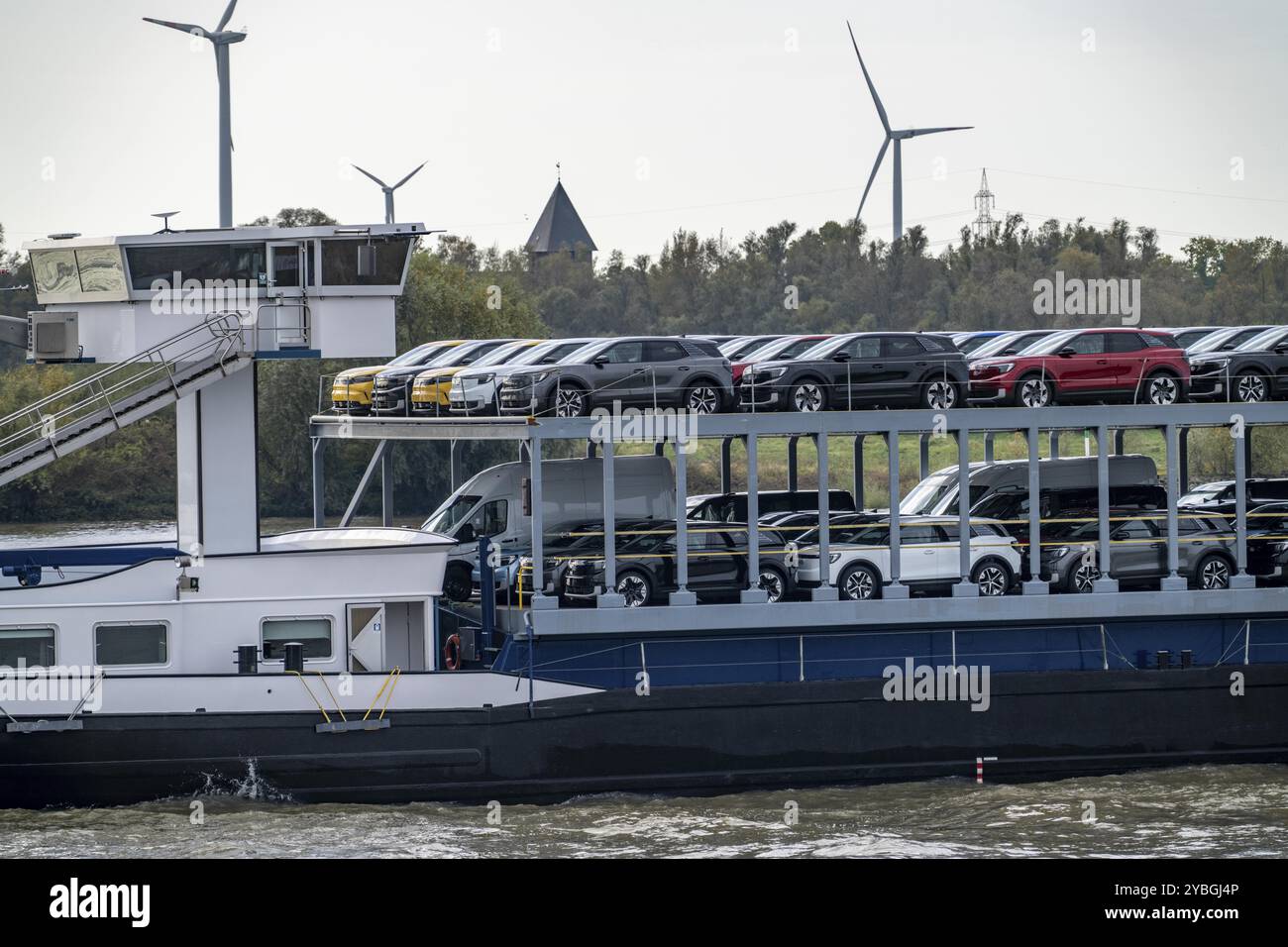 Car transporter Freighter Forenso, on the Rhine near Rees, brings Ford ...