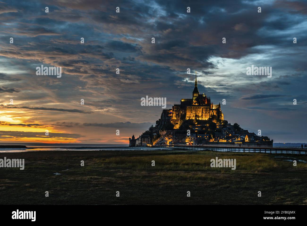 Dramatic sunset on Mont Saint Michel, Normandy, France, Europe Stock ...