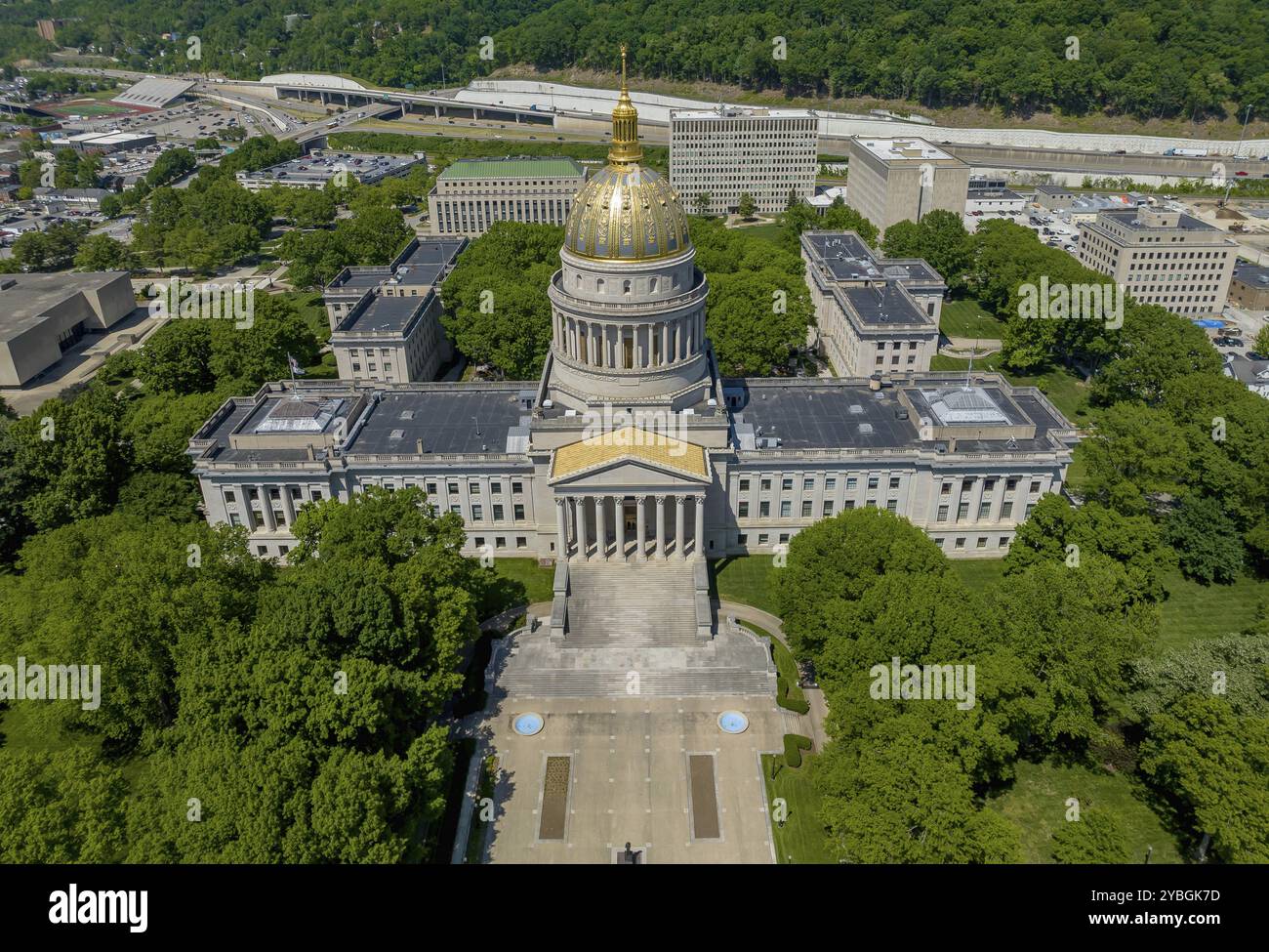 Aerial view of the West Virginia State Capitol which is the seat of ...