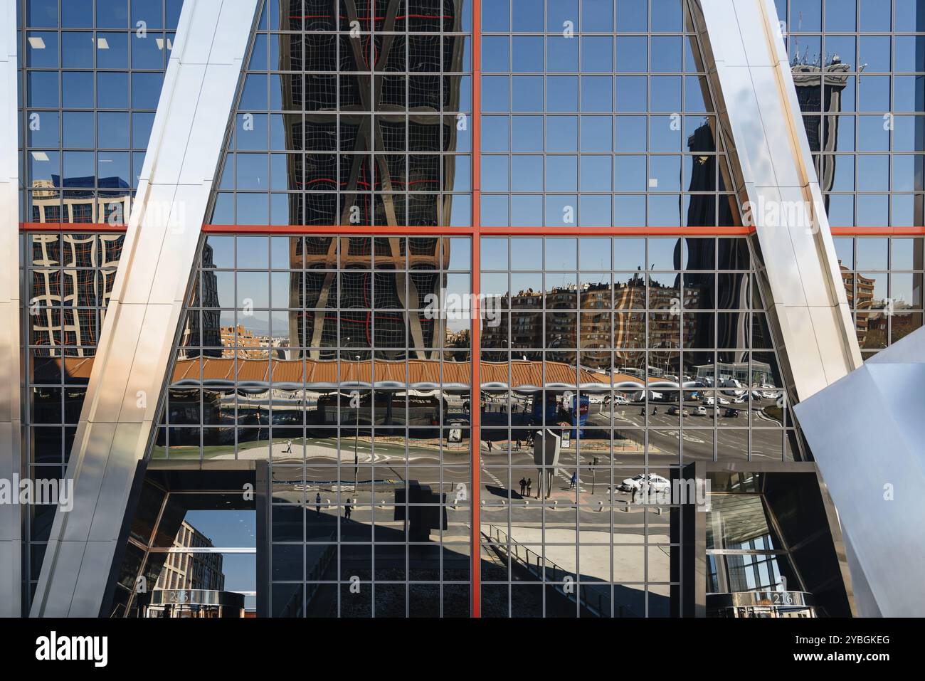 Madrid, Spain, March 20, 2017: Low angle view of The Gate of Europe ...