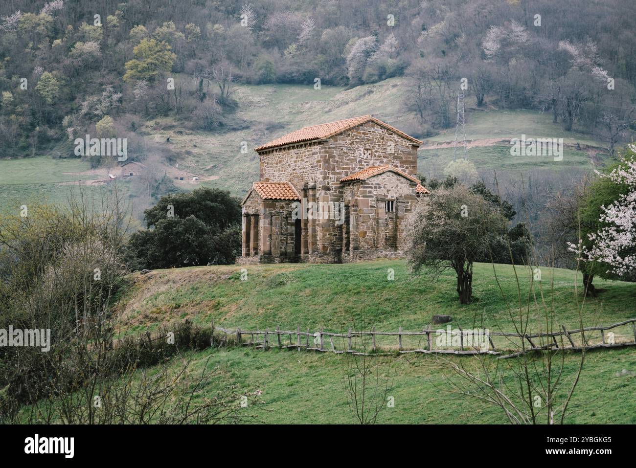 Exterior view of St Christine of Lena church at spring. Santa Cristina ...