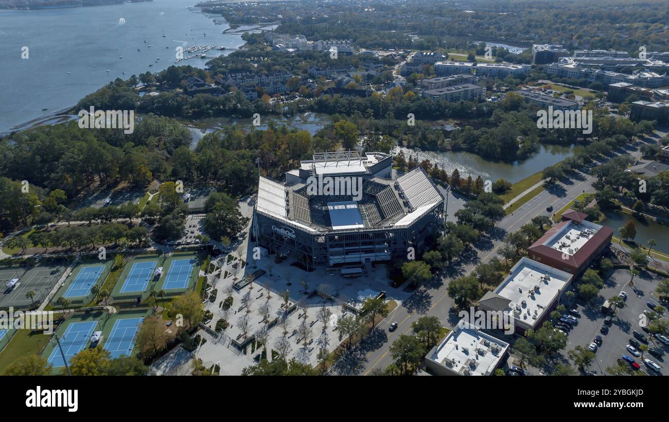 Aerial view of Credit One Stadium on Daniel Island in Charleston, South ...