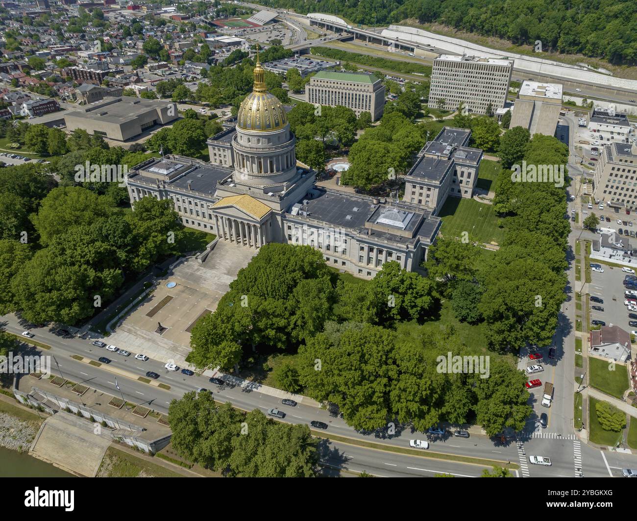 Aerial view of the West Virginia State Capitol which is the seat of ...