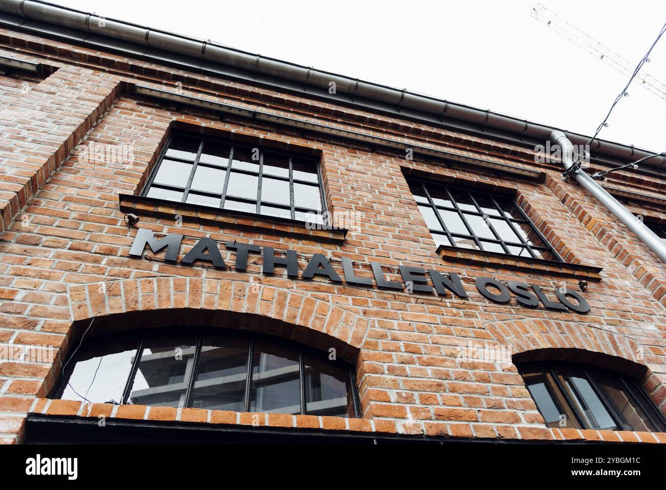 Oslo, Norway, August 11, 2019: Outdoor view of Mathallen Oslo, a food ...