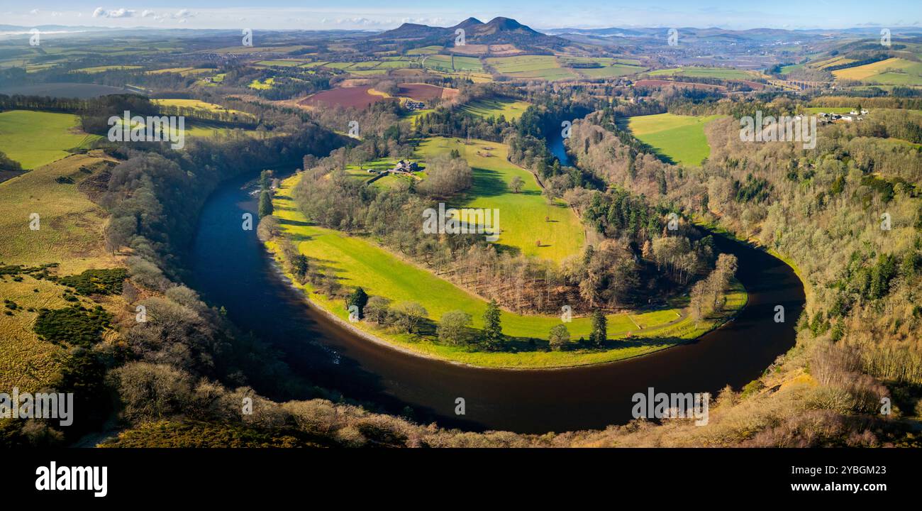 A view above the River Tweed showing the Bemersyde / Old Melrose loop. Popular with anglers for ...
