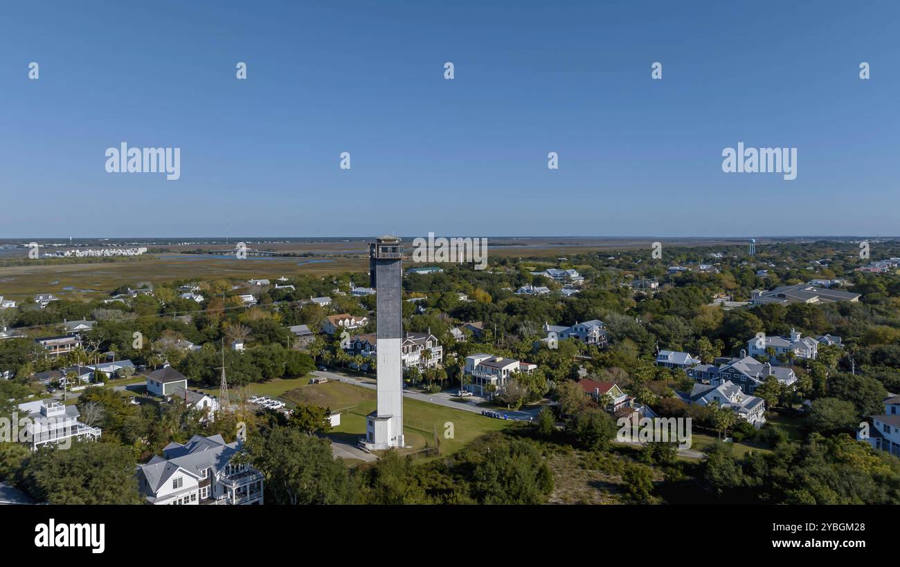 Aerial view of the Charleston Light Lighthouse on Sullivans Island ...