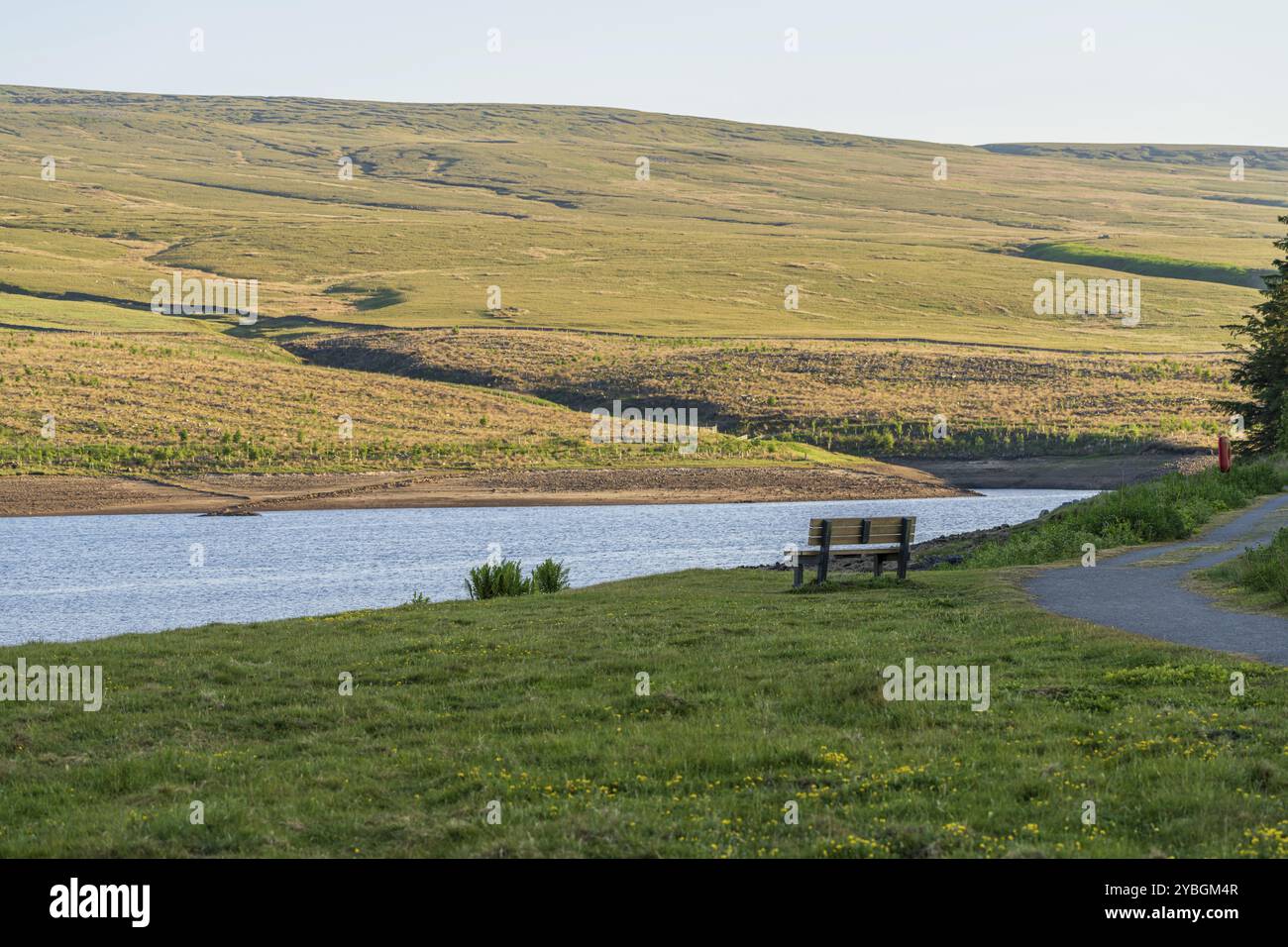 A bench with a view at the Burnhope Reservoir, County Durham, England ...
