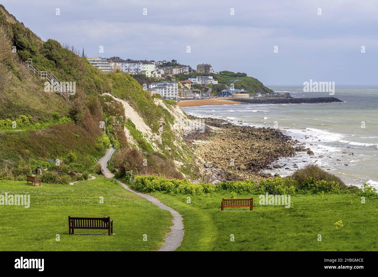Benches near Castle Cove overlooking Ventnor Bay on the Isle of Wight ...