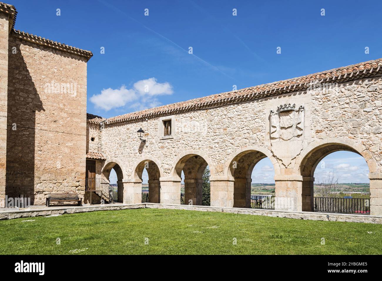 Arcade in the medieval wall of the town of Lerma in Burgos, Castile and ...