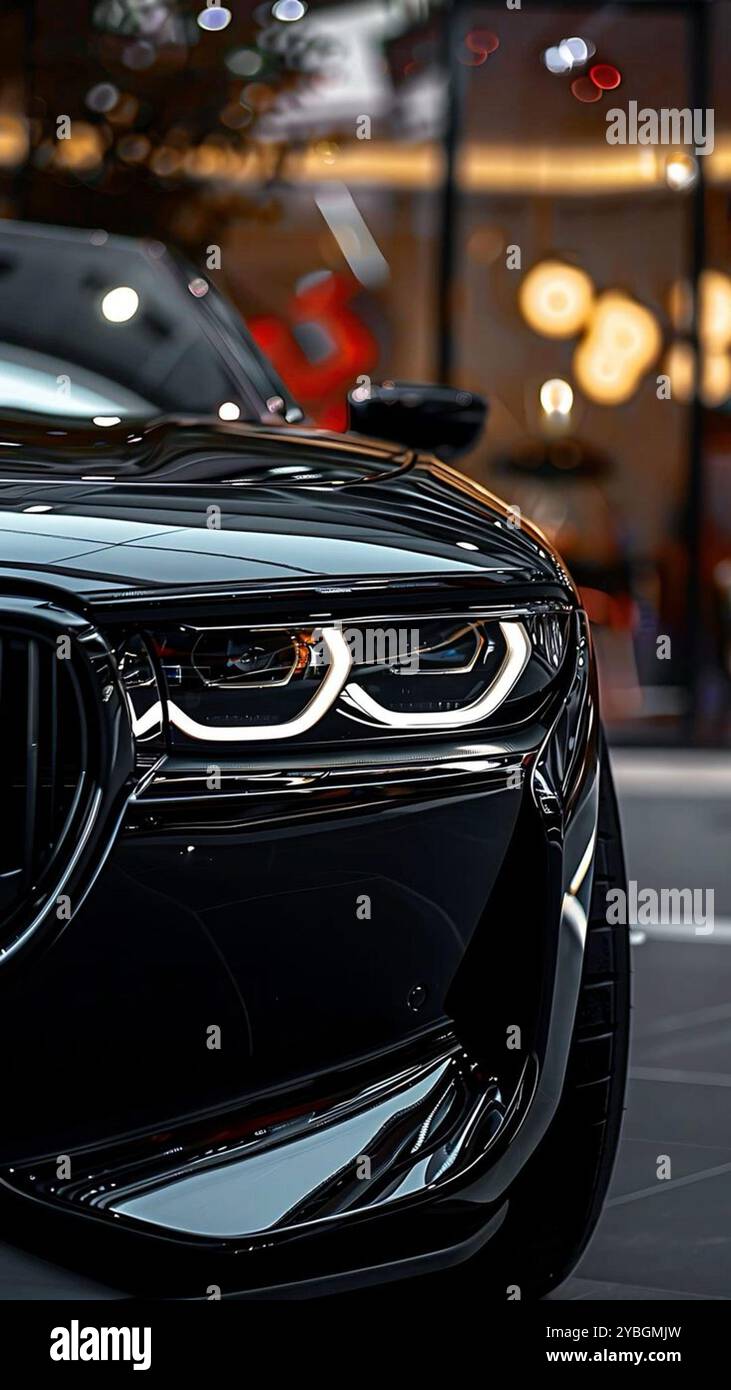 Aesthetic shoot close up half front view of black luxury car Stock ...