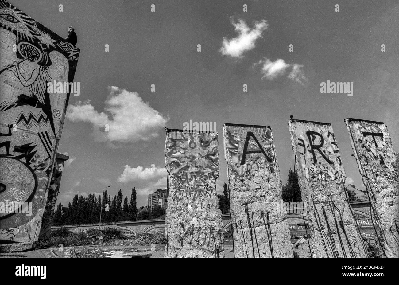 Germany, Berlin, 27.07.1991, painted former watchtower at the ...