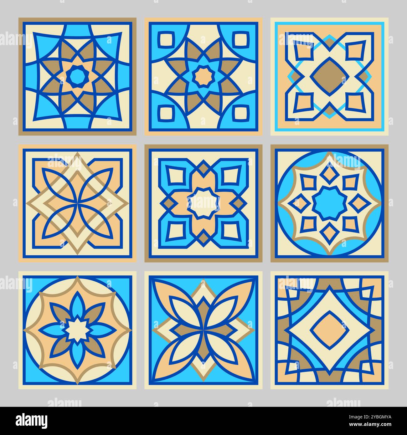 Set of vector hand drawn pattern of square ceramic tile. Ornate ...