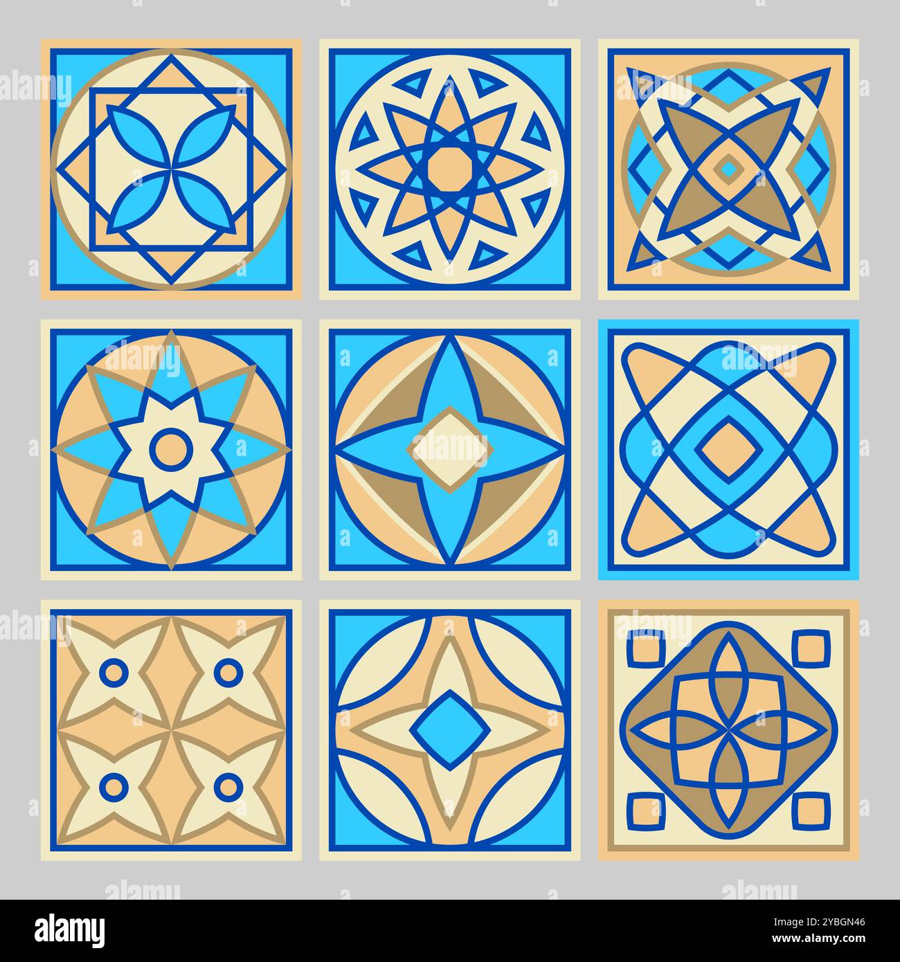 Set of vector hand drawn pattern of square ceramic tile. Ornate ...