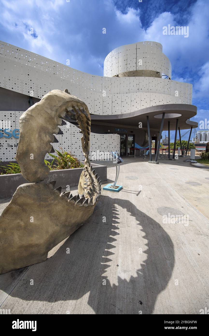 Entrance, building, teeth of a shark, Odysseo Oceanarium Mauritius ...