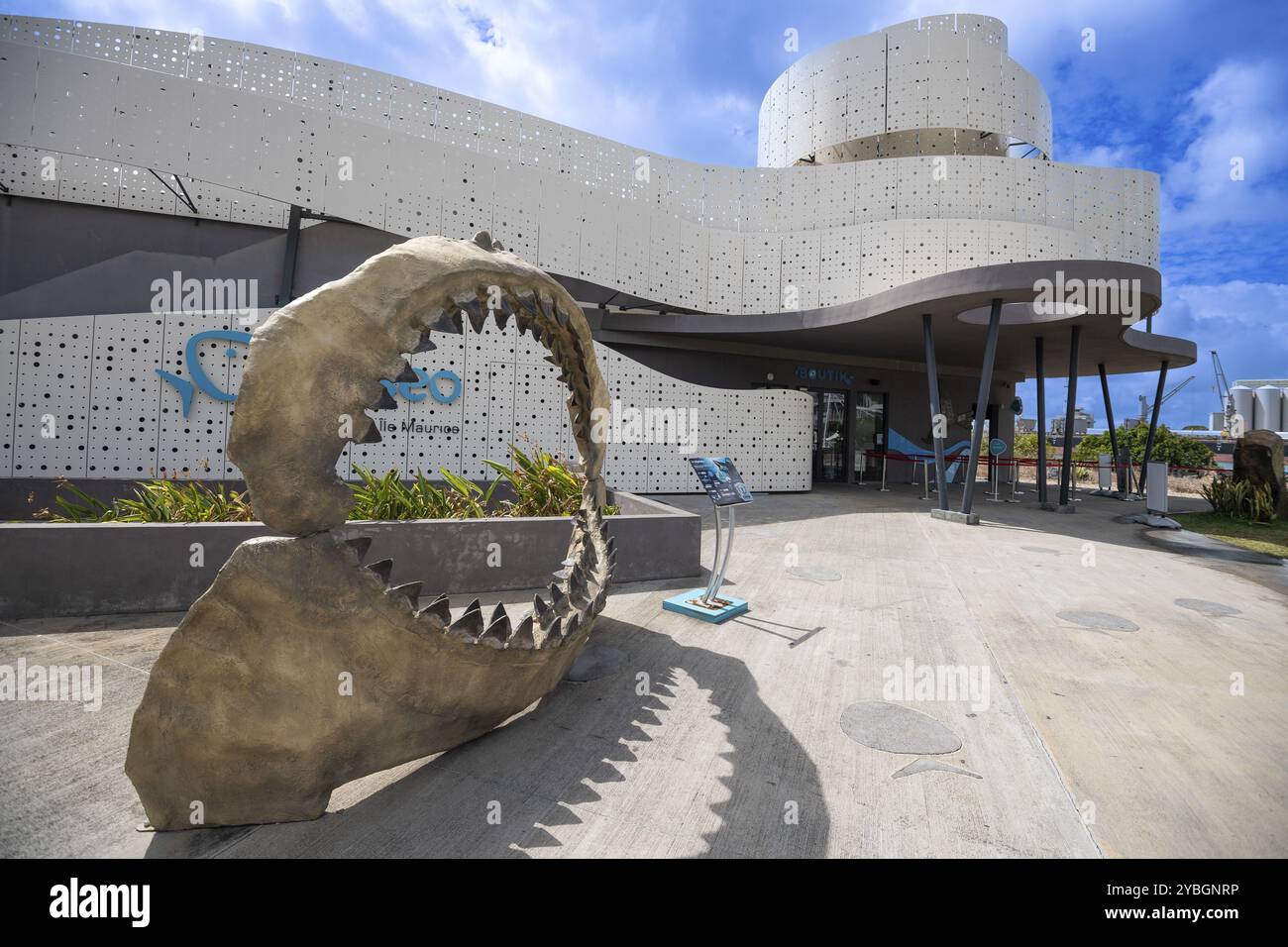 Entrance, building, teeth of a shark, Odysseo Oceanarium Mauritius ...