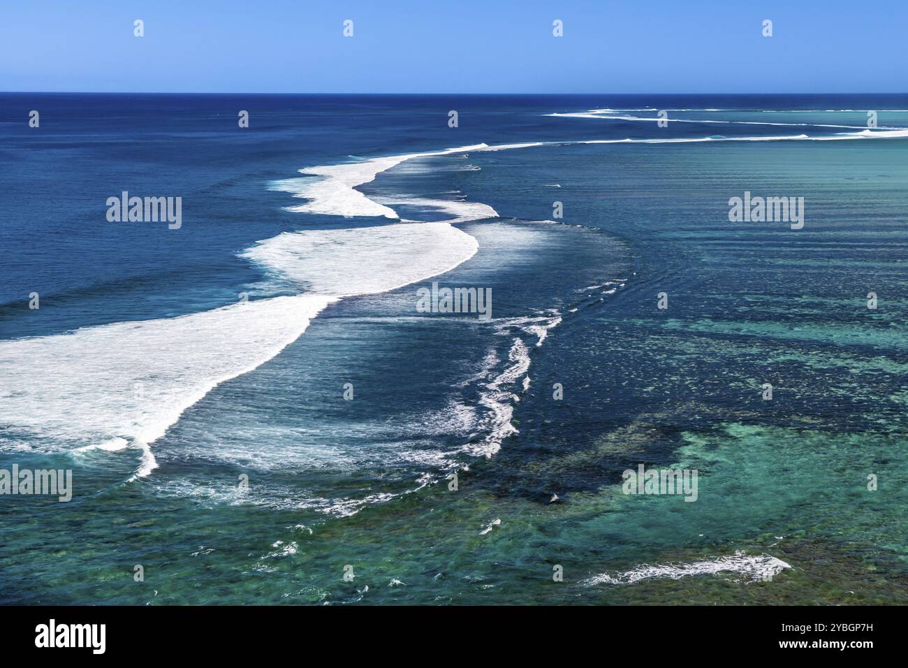 Aerial view, reef, coral reef, fringing reef, Le Morne Brabant, south ...