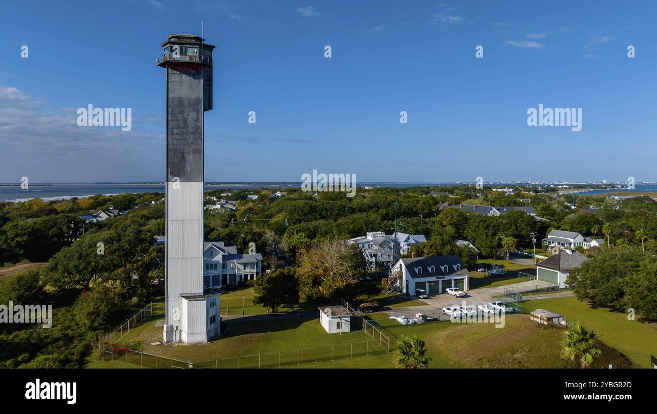 Aerial view of the Charleston Light Lighthouse on Sullivans Island ...