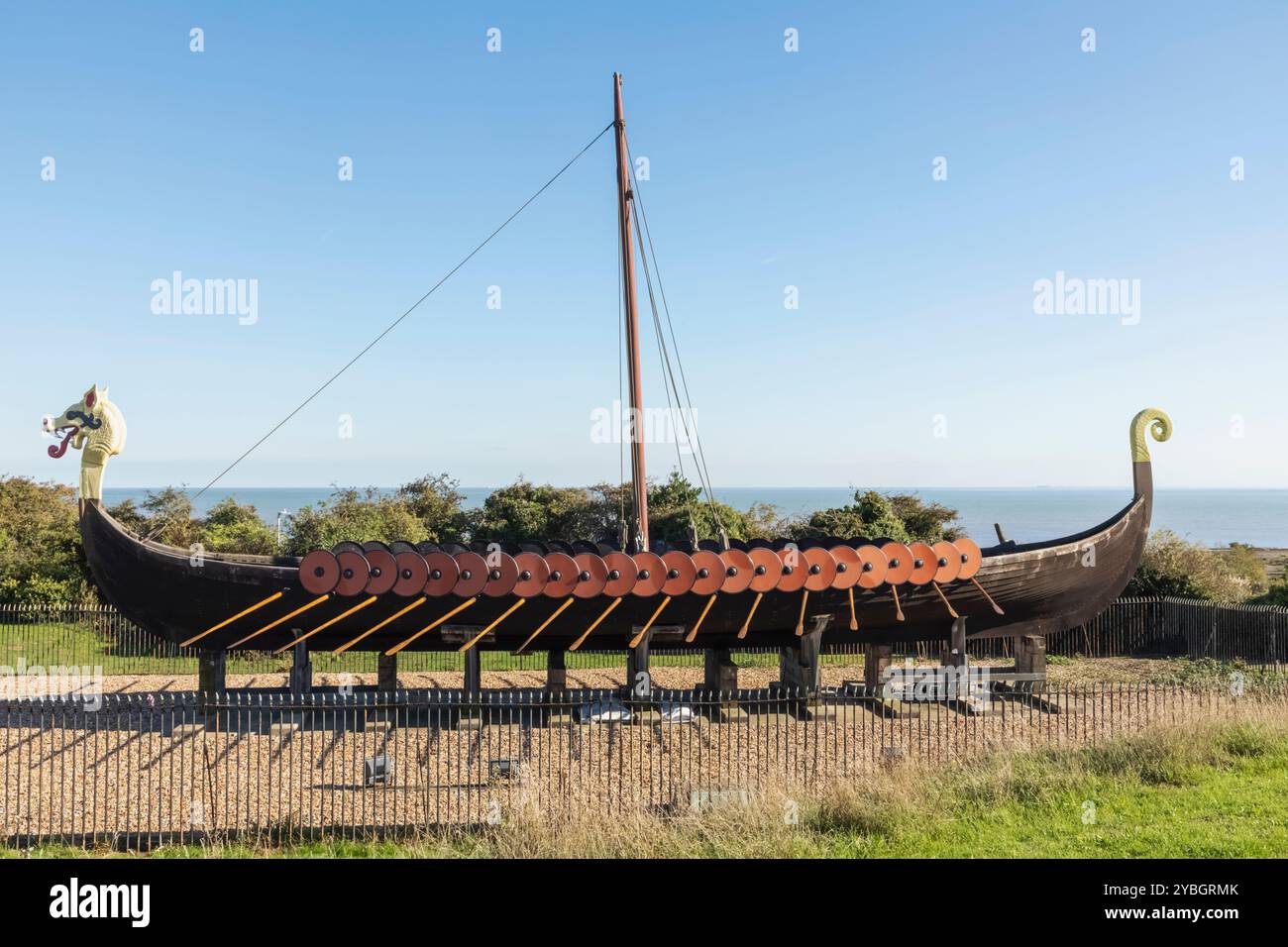 England, Kent, Cliffsend, Pegwell Bay, The Viking Longship Hugin Stock ...
