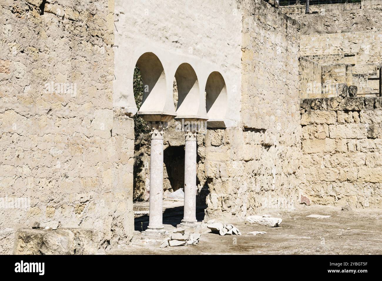 View of horseshoe arches in the ruins of the fortified Arab Muslim ...