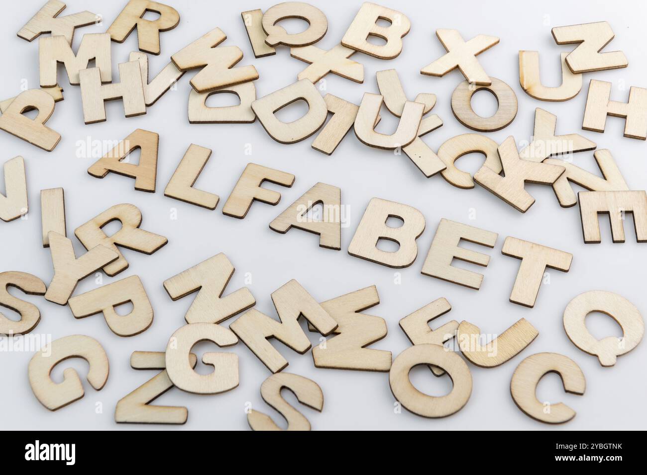 The word alphabet in Dutch translation in wooden letters diagonally ...
