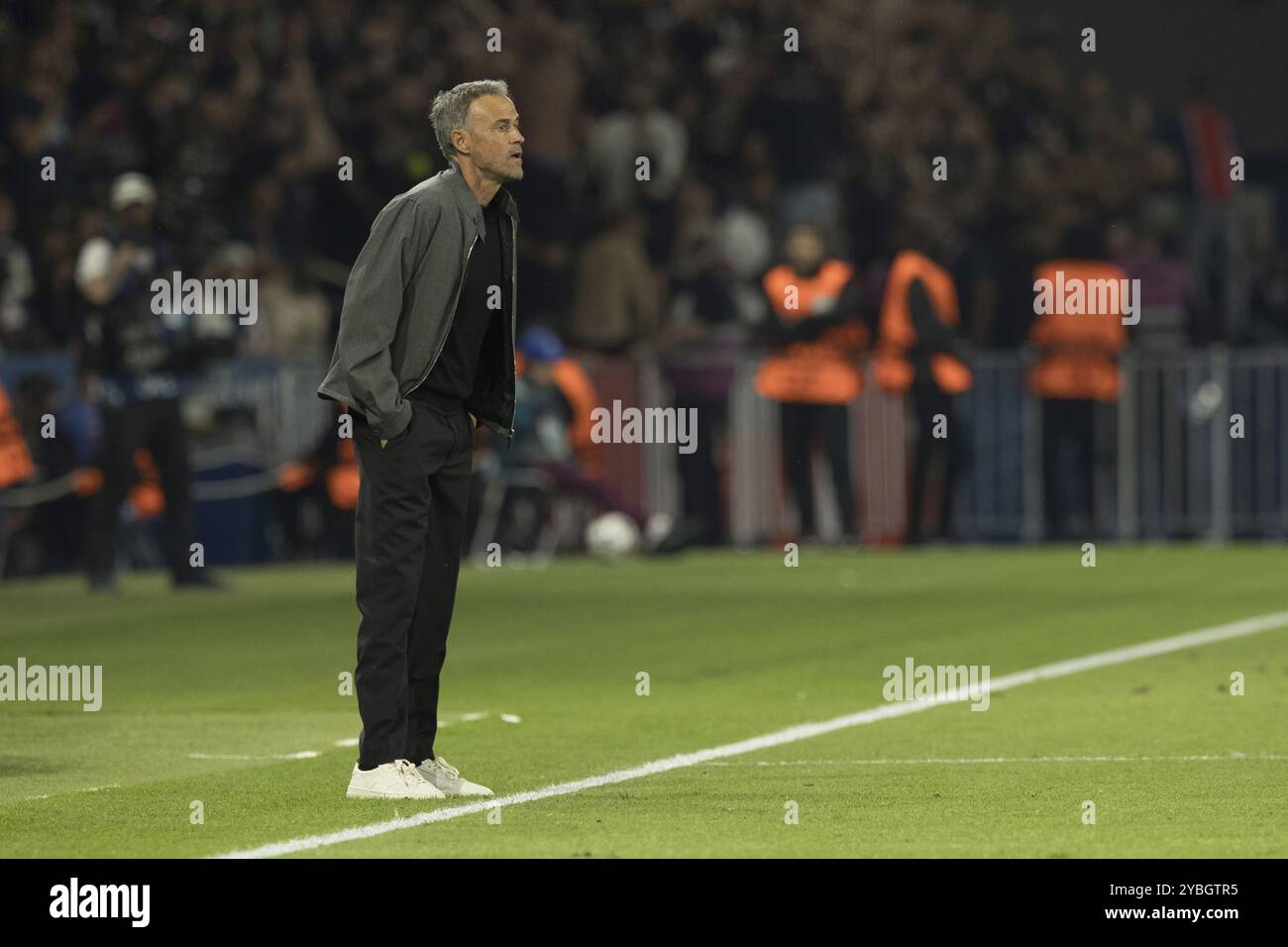 Football match, coach Luis ENRIQUE Paris St Germain concentrating on ...