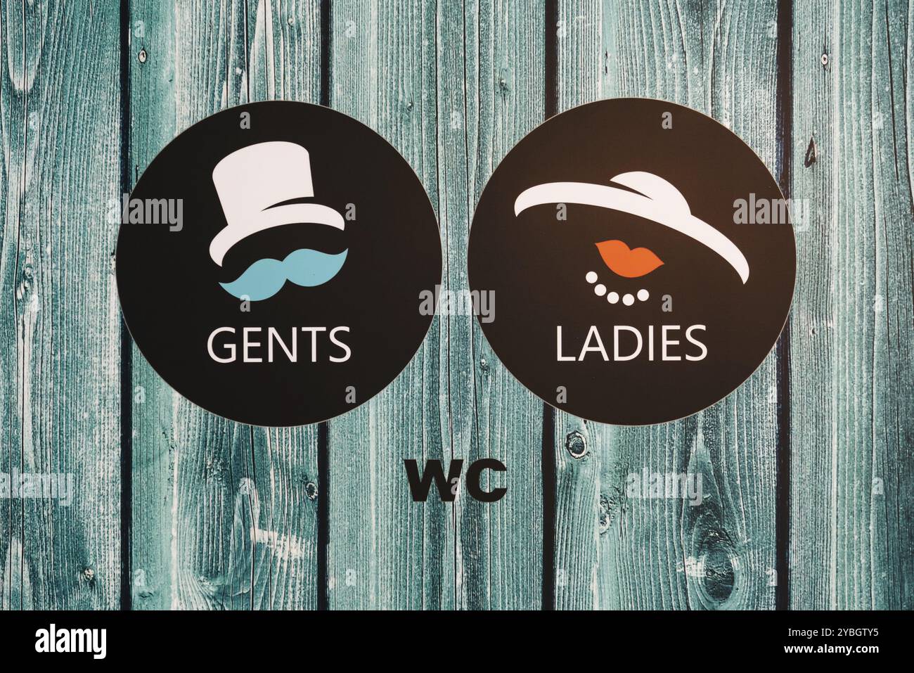 Vintage wc signs for Ladies and Gents on wooden green door. Concept ...