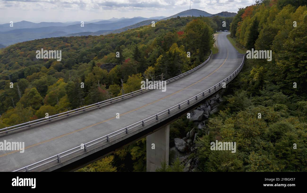Aerial view of Linn Cove Viaduct on the Blue Ridge Parkway near Blowing ...