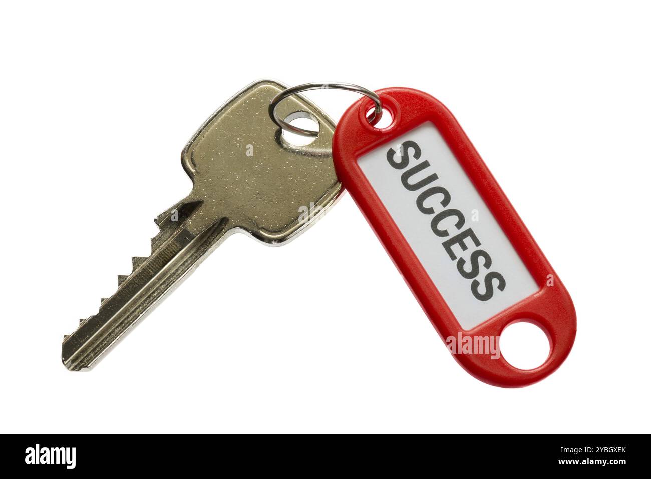 Modern key with red label with text success against a white background ...