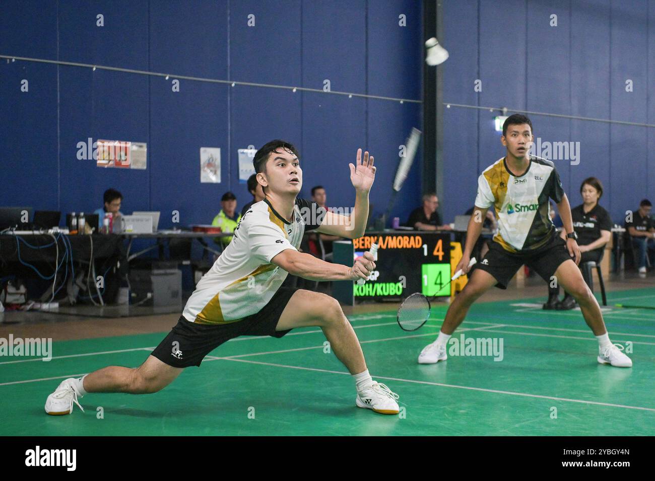 Alvin Morada (R) and Christian Bernardo (L) of Philippines seen in action during the Men's ...