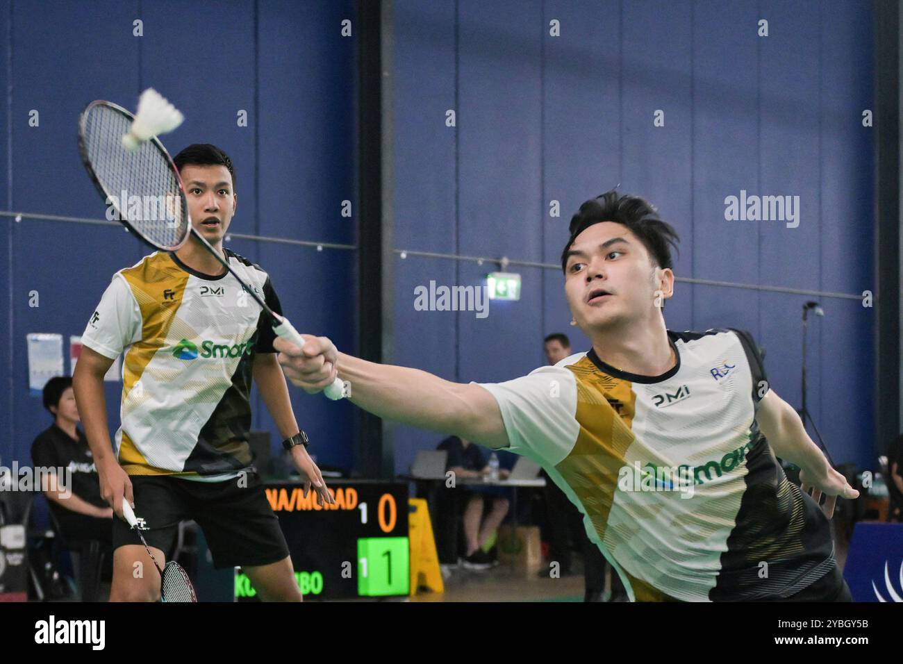 Alvin Morada (L) and Christian Bernardo (R) of Philippines seen in action during the Men's ...