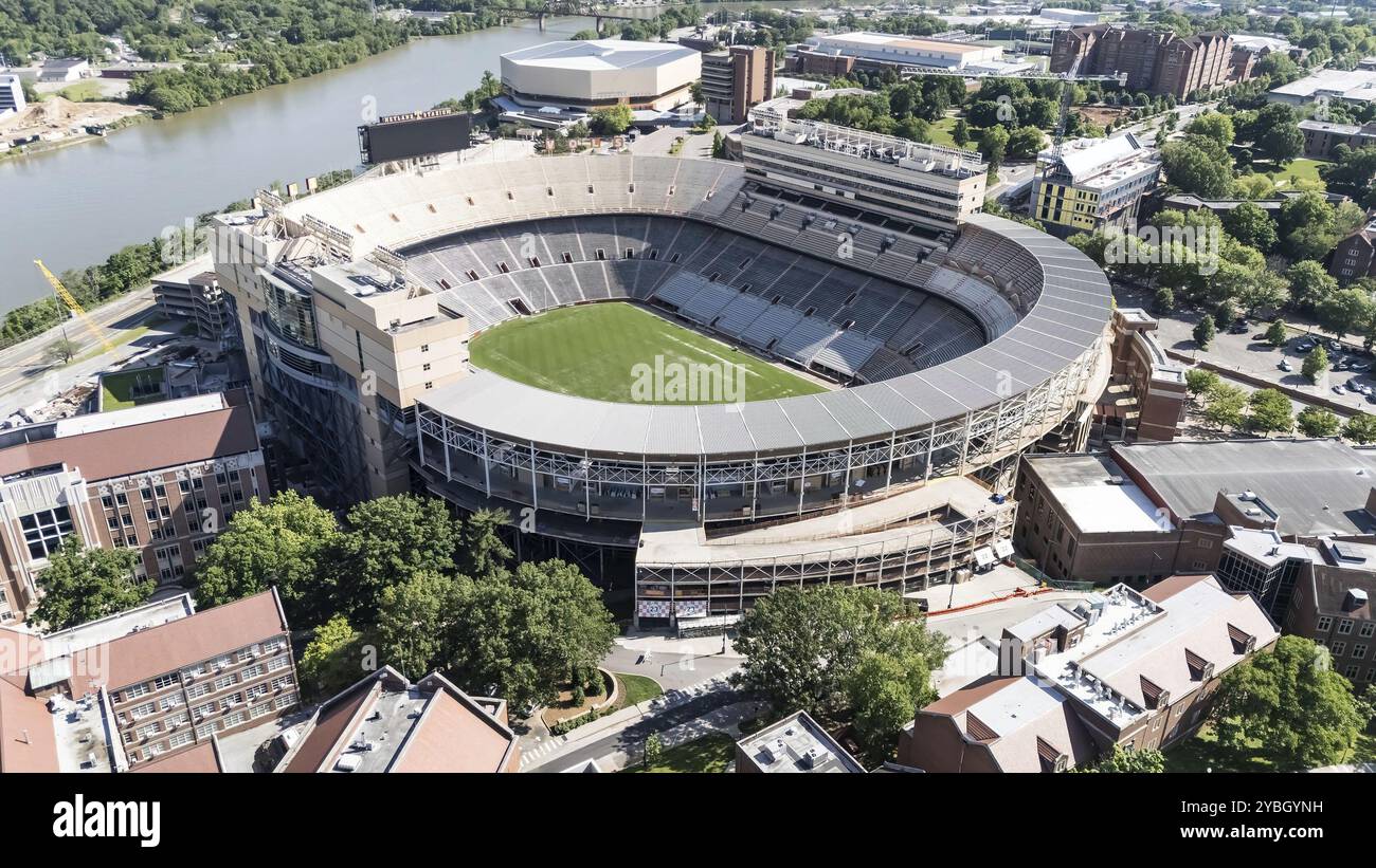 An aerial view of Neyland Stadium reveals a massive, iconic structure ...