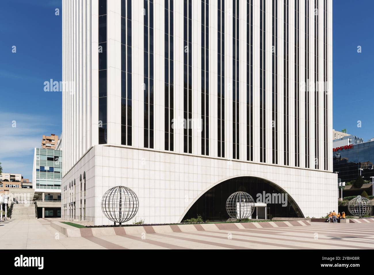 Madrid, Spain, May 1, 2019: Modern skyscraper in AZCA Financial ...