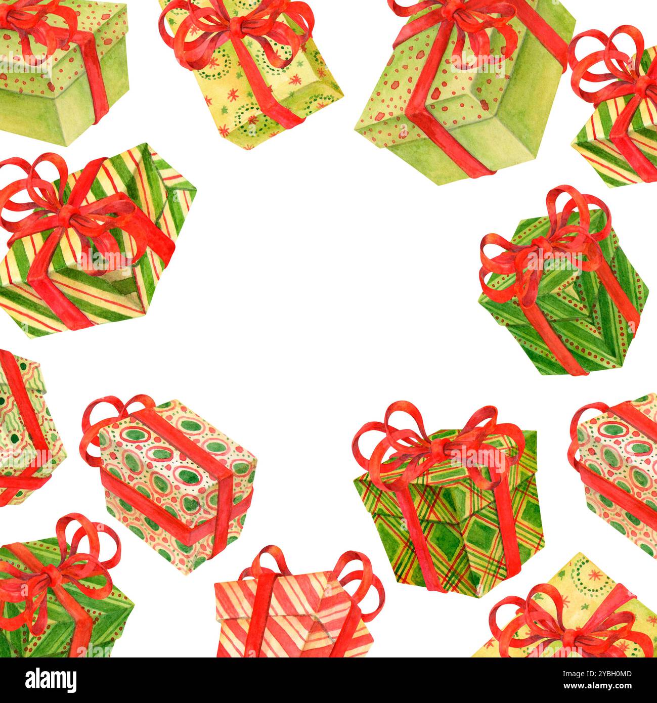 Background with flying and falling gift boxes in wrapping paper with ...