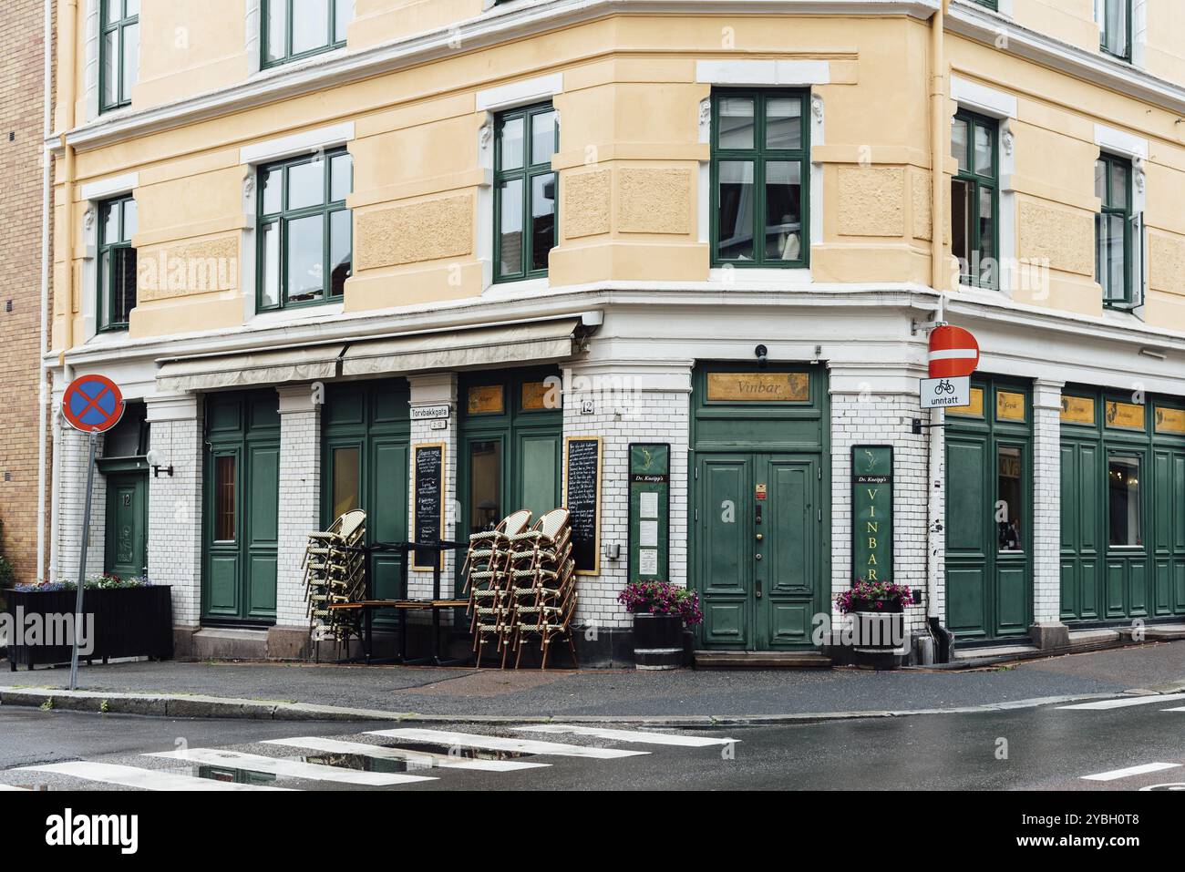 Oslo, Norway, August 11, 2019: Trendy bar storefront in Grunerlokka, a ...